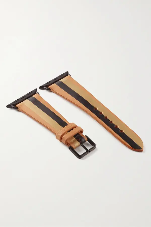 LACALIFORNIENNE Striped Leather Watch Strap - Black