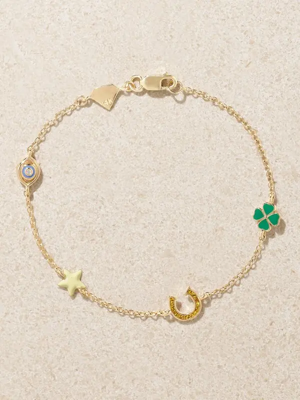 Alison Lou Lucky The Yard 14-karat Enamel And Diamond Bracelet - Gold