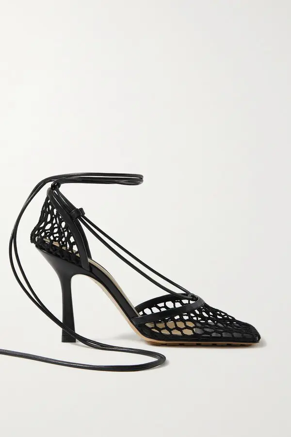 Bottega Veneta Lace-up Mesh And Leather Pumps - Black