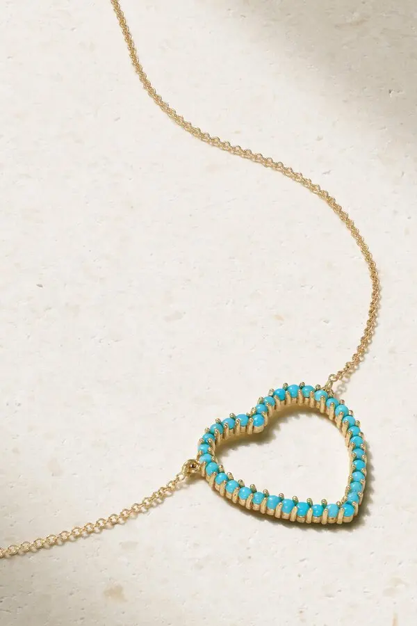 JENNIFER MEYER Large Open Heart 18-karat Turquoise Necklace - Gold