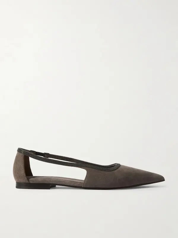Brunello Cucinelli Bead-embellished Suede Flats