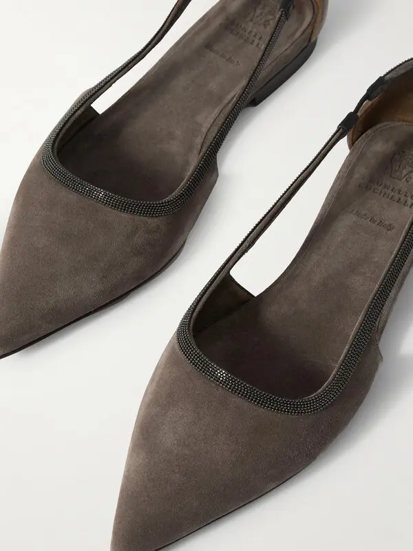 Brunello Cucinelli Bead-embellished Suede Flats