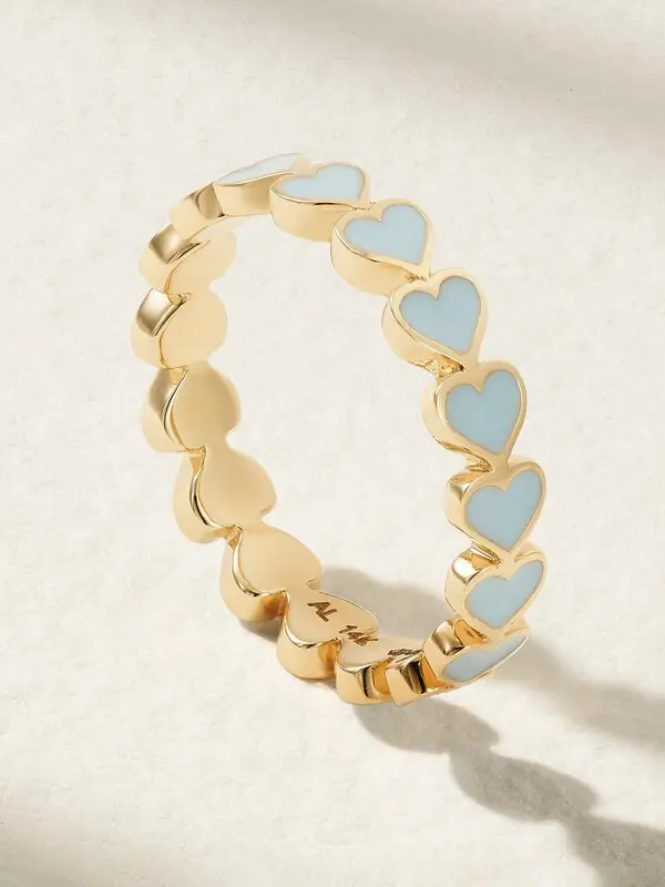 Alison Lou Heart Stack 14-karat Gold And Enamel Ring - Green