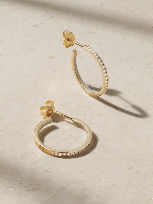 Alison Lou Small Linear 14-karat Gold, Diamond And Enamel Hoop Earrings - Blue