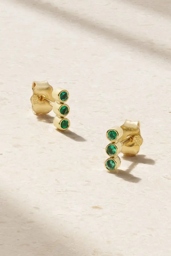 JENNIFER MEYER 18-karat Emerald Stud Earrings