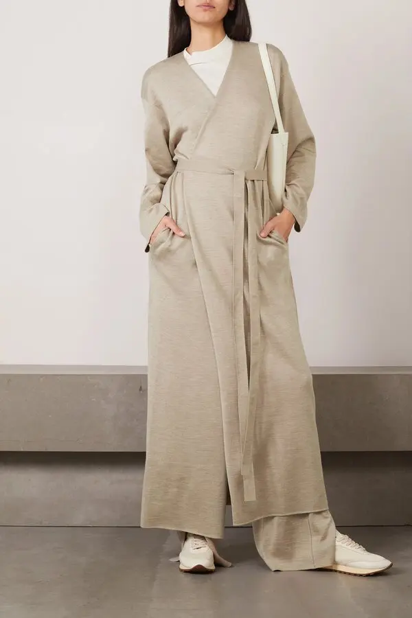THE ROW Aras Stretch Wool, Silk And Cashmere-blend Maxi Wrap Dress