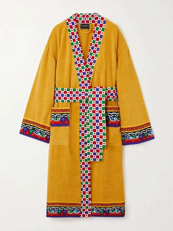 Dolce & Gabbana Printed Cotton-terry Robe - Yellow