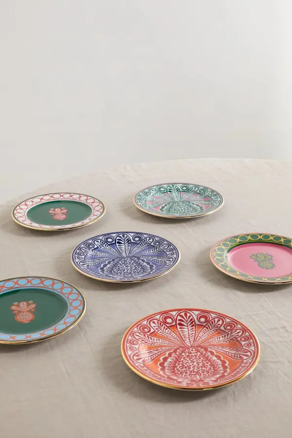 La DoubleJ Set Of Six Gold-plated Porcelain Dessert Plates - Pink