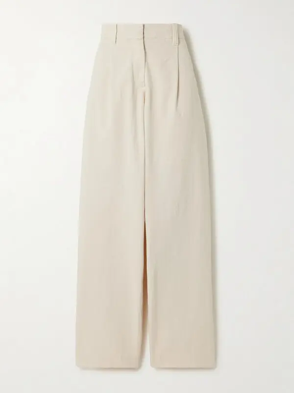 Brunello Cucinelli Embellished Pleated Cotton-blend Wide-leg Trousers