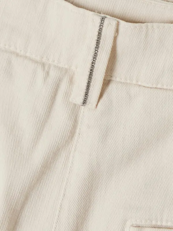 Brunello Cucinelli Embellished Pleated Cotton-blend Wide-leg Trousers