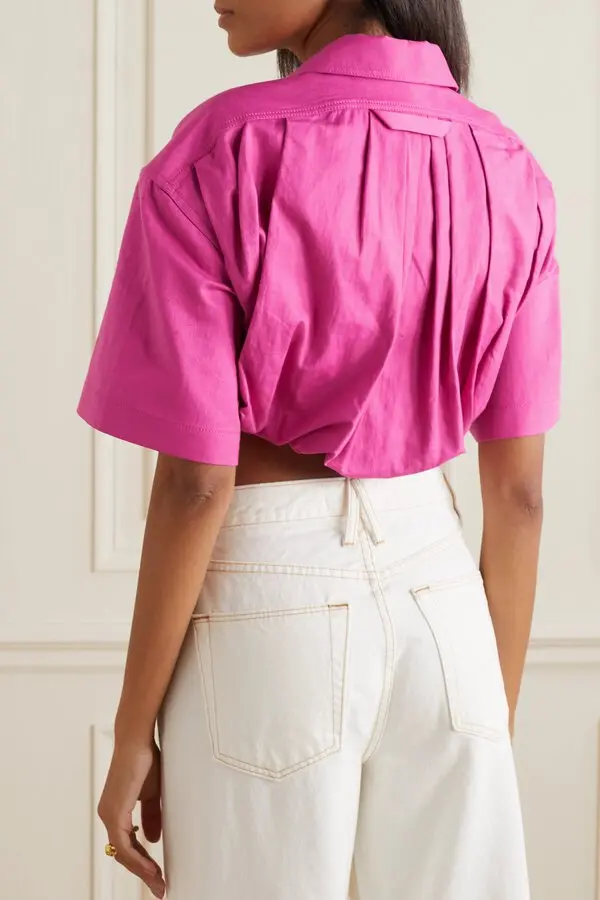 Jacquemus Cropped Draped Cotton And Linen-blend Top