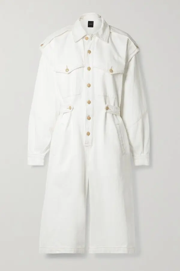 GOLDSIGN The Cullotte Cropped Denim Jumpsuit - White