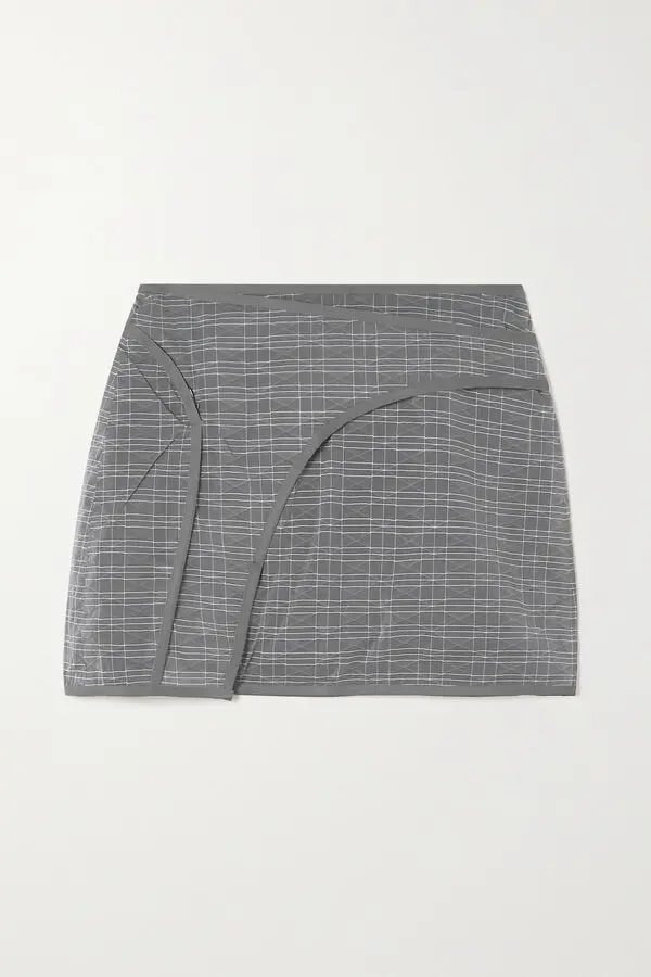 Alexander McQueen Long Now Matelassé Checked Mini Wrap Skirt - Gray