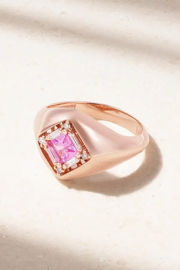 SUZANNE KALAN 18-karat Rose Sapphire And Diamond Signet Ring - Gold