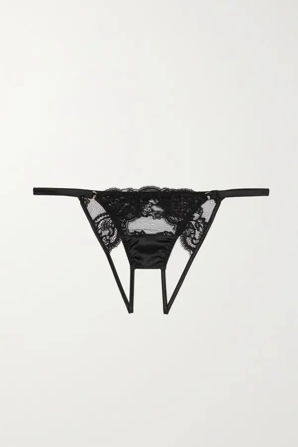 COCO DE MER Seraphine Satin-trimmed Silk-blend Lace Briefs - Black