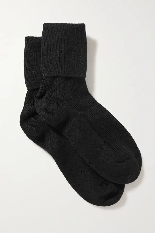 Johnstons Of Elgin Ribbed Cashmere-blend Socks - Black