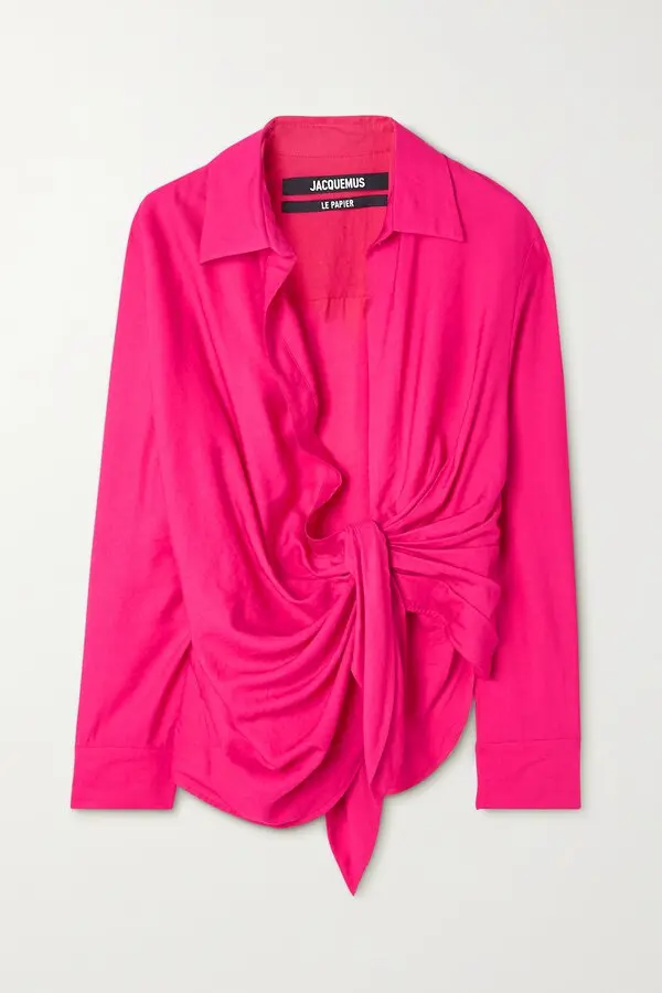 Jacquemus Bahia Knotted Draped Satin-twill Shirt - Pink