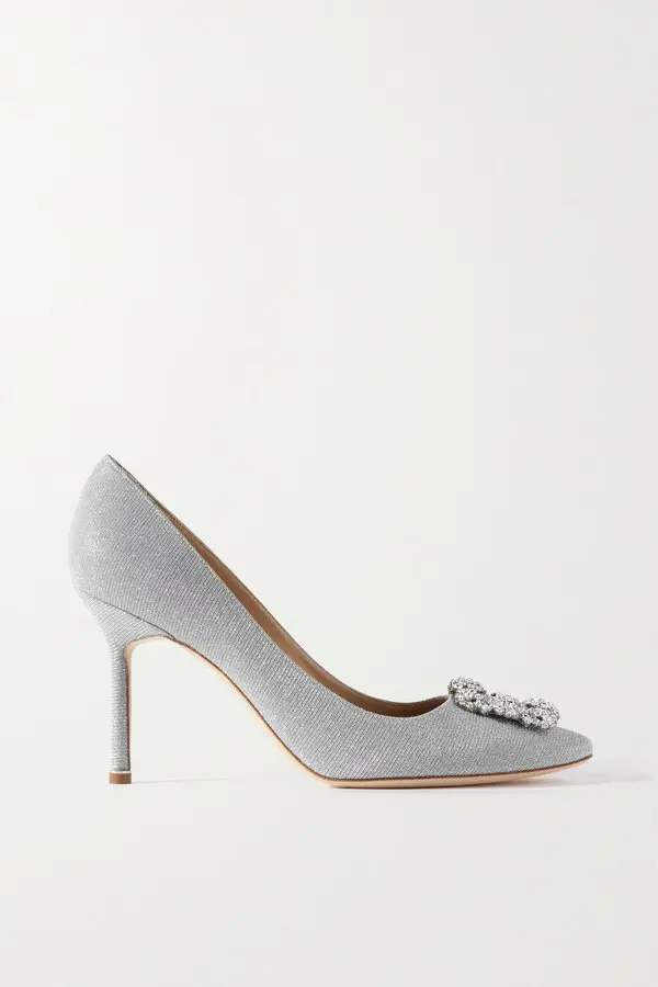 Manolo Blahnik Hangisi 90 Crystal-embellished Glittered Satin Pumps