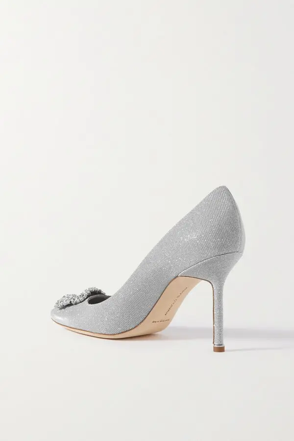 Manolo Blahnik Hangisi 90 Crystal-embellished Glittered Satin Pumps