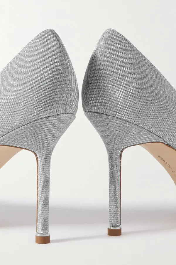 Manolo Blahnik Hangisi 90 Crystal-embellished Glittered Satin Pumps