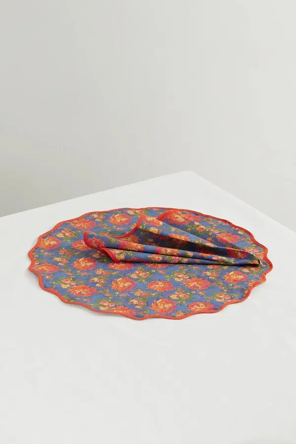 Loretta Caponi Floral-print Cotton Placemat And Napkin Set - Blue