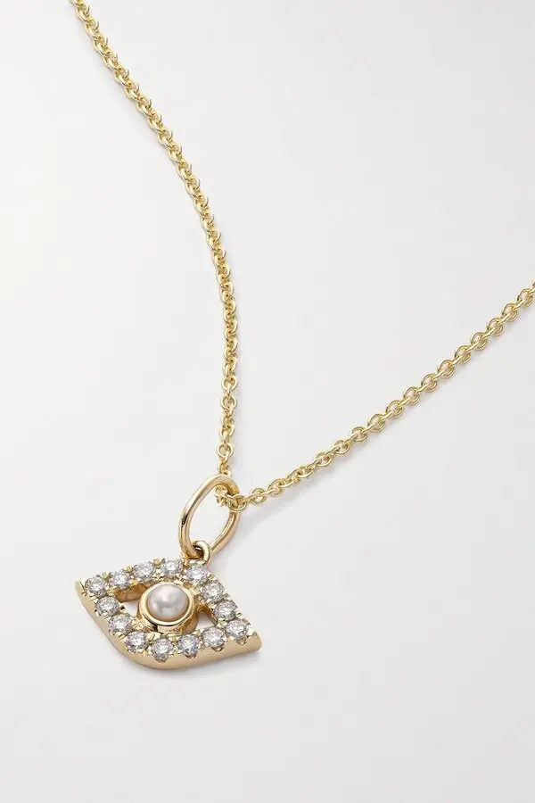 SYDNEY EVAN 14-karat Pearl And Diamond Evil Eye Necklace - Gold