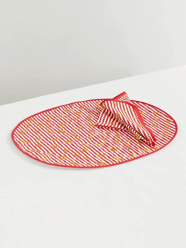 Loretta Caponi Printed Cotton Placemat And Napkin Set - Red