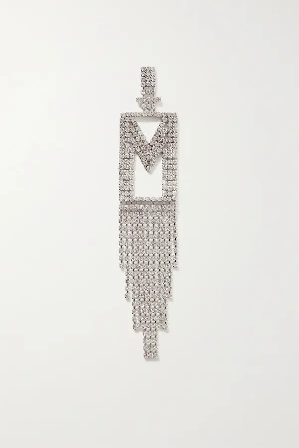 Retrofete Rhodium-plated Crystal Alphabet Single Earring - Silver