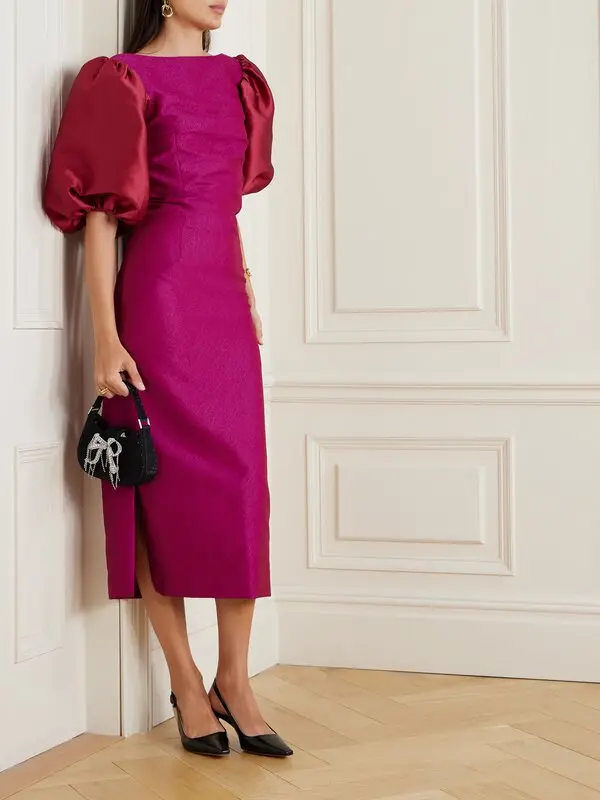DESTREE Suzanne Faille-trimmed Crepe Midi Dress