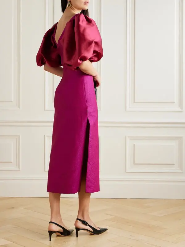 DESTREE Suzanne Faille-trimmed Crepe Midi Dress