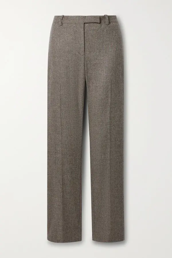 Veronica De Piante Riley Herringbone Pinstriped Wool And Cashmere-blend Wide-leg Pants