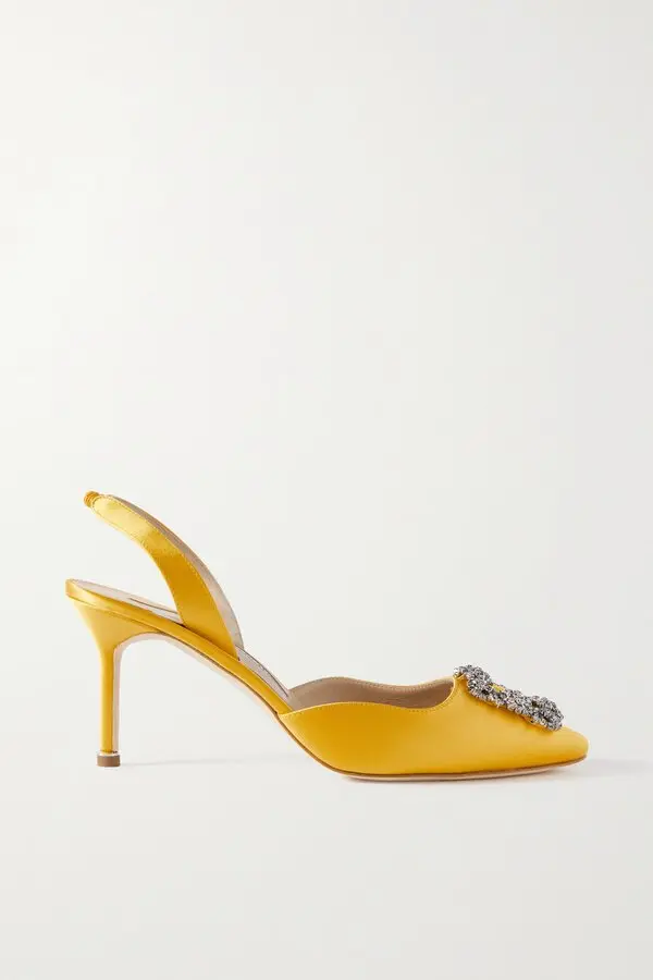 Manolo Blahnik Hangisli 70 Embellished Satin Slingback Pumps - Yellow