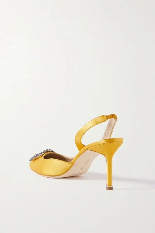 Manolo Blahnik Hangisli 70 Embellished Satin Slingback Pumps - Yellow