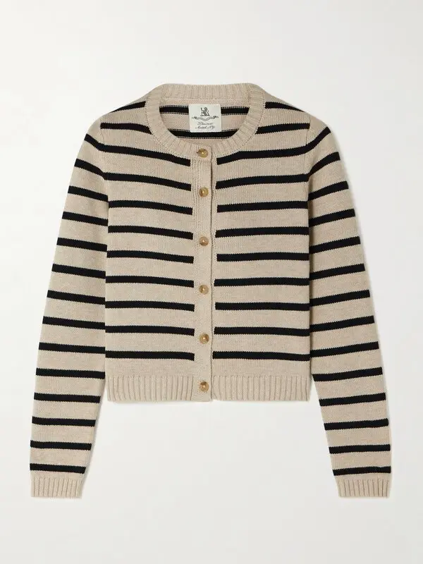 Denimist Cropped Striped Cotton-blend Cardigan