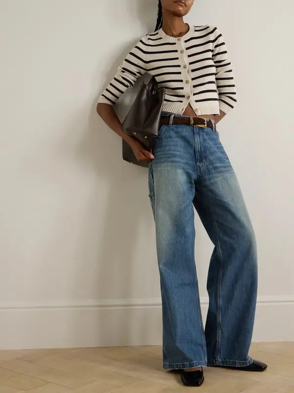 Denimist Cropped Striped Cotton-blend Cardigan