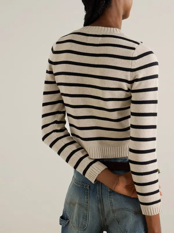 Denimist Cropped Striped Cotton-blend Cardigan