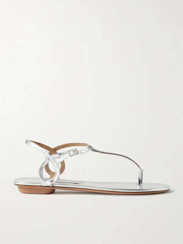 AQUAZZURA Almost Bare Metallic Leather Sandals - Silver
