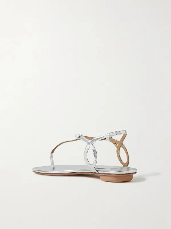 AQUAZZURA Almost Bare Metallic Leather Sandals - Silver