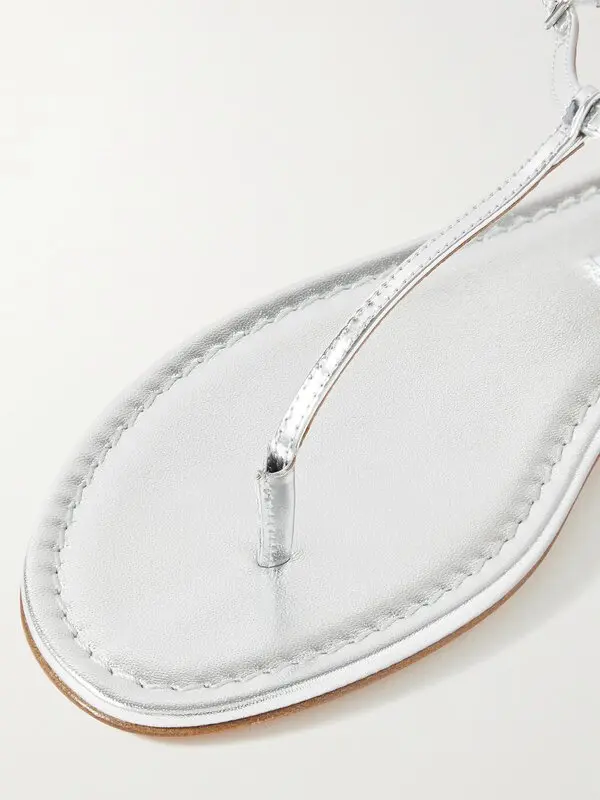 AQUAZZURA Almost Bare Metallic Leather Sandals - Silver