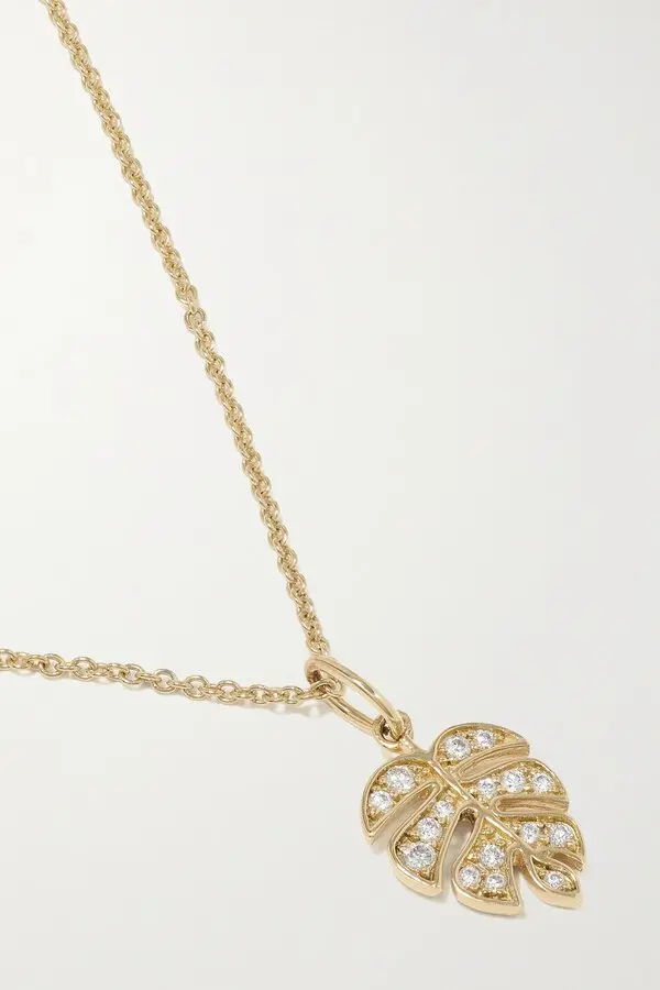 SYDNEY EVAN Small Monstera Leaf Diamond Necklace - Gold