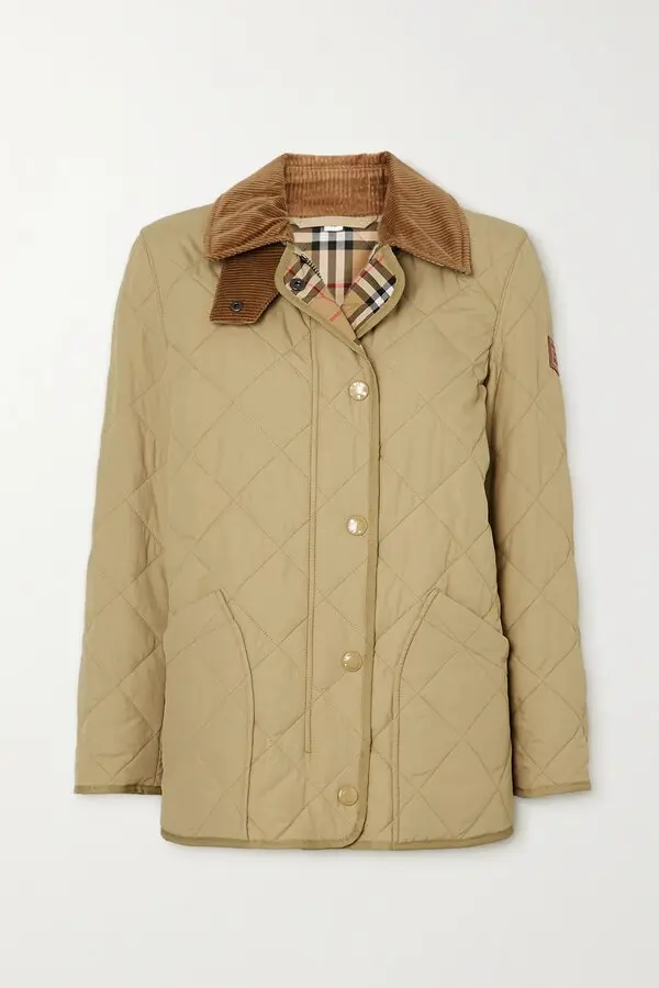 Burberry Corduroy And Leather-trimmed Quilted Jacket