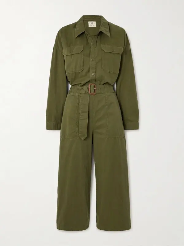 Denimist Utility Belted Cropped Denim Jumpsuit - Green