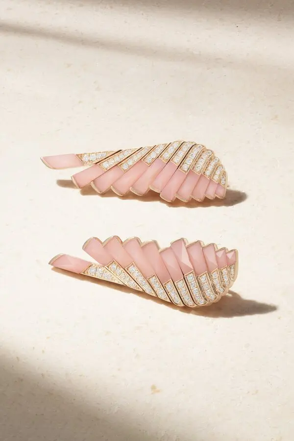 GARRARD Wings Rising 18-karat Rose Opal And Diamond Earrings - Gold