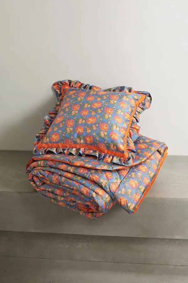 Loretta Caponi Ruffled Floral-print Cotton Down Cushion