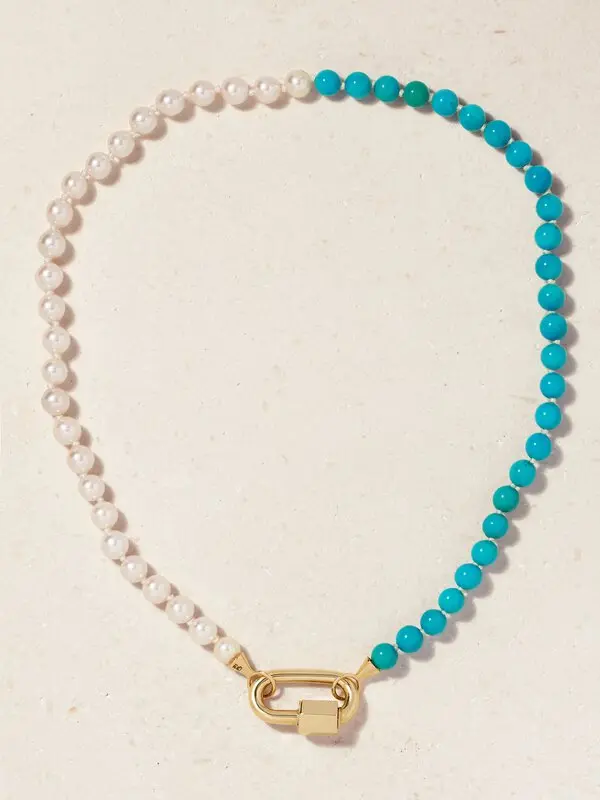 MARLA AARON 14-karat Turquoise And Pearl Lock Necklace - Gold