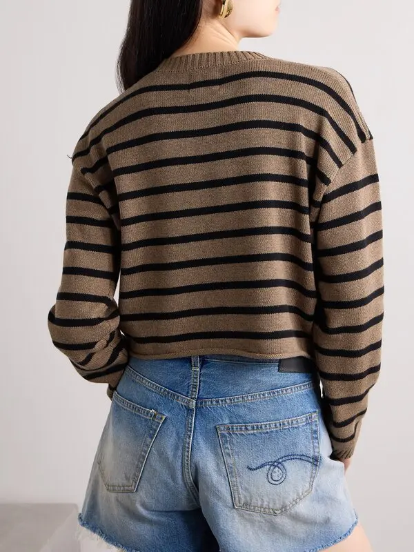 Denimist Cropped Striped Cotton-blend Sweater