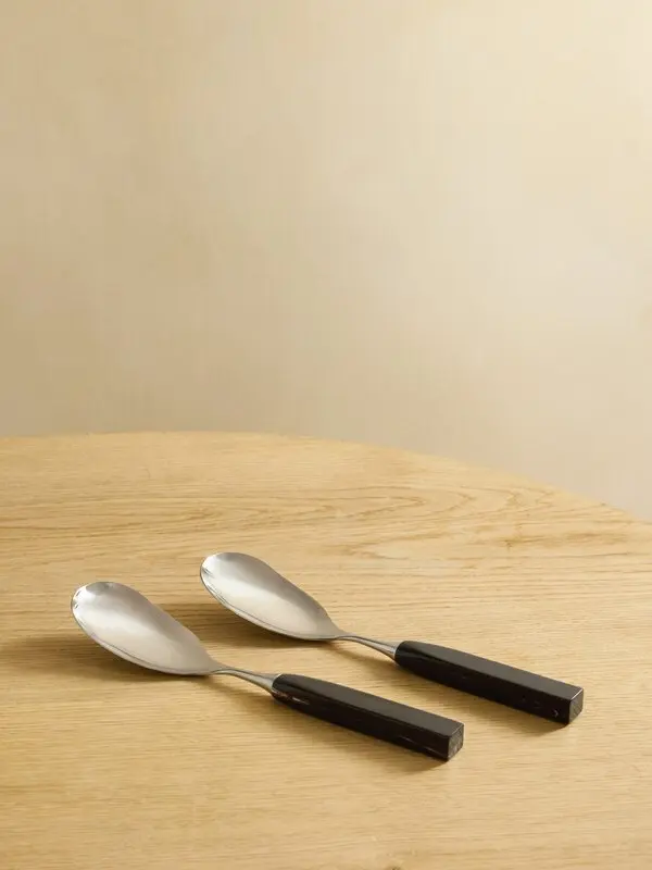 Brunello Cucinelli Set Of Two Silver And Horn Serving Spoons - Black