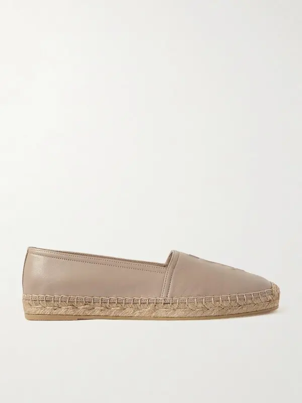 Saint Laurent Cassandre Logo-embossed Leather Espadrilles - Neutrals