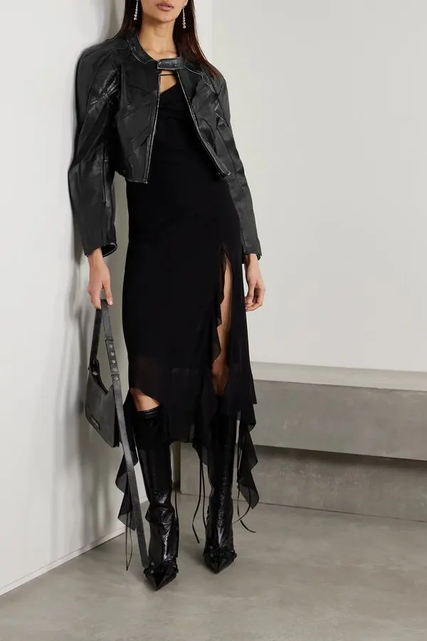 Acne Studios Paneled Distressed Leather Jacket