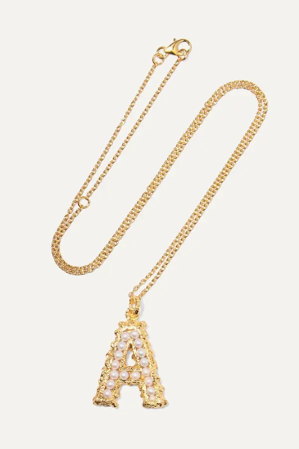 Pacharee Alphabet -plated Pearl Necklace - Gold